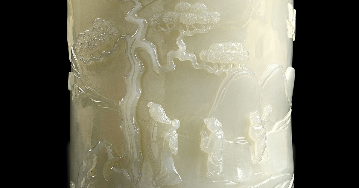 VZÁCNÁ NEFRITOVÁ NÁDOBA NA ŠTĚTCE | Arcimboldo Auctions